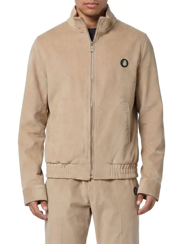 BILLIONAIRE Cotton Bomber Jacket With Logo Detail - Beige