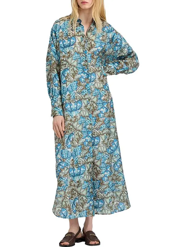 Momoni Printed Silk Shirt Dress - Dust
