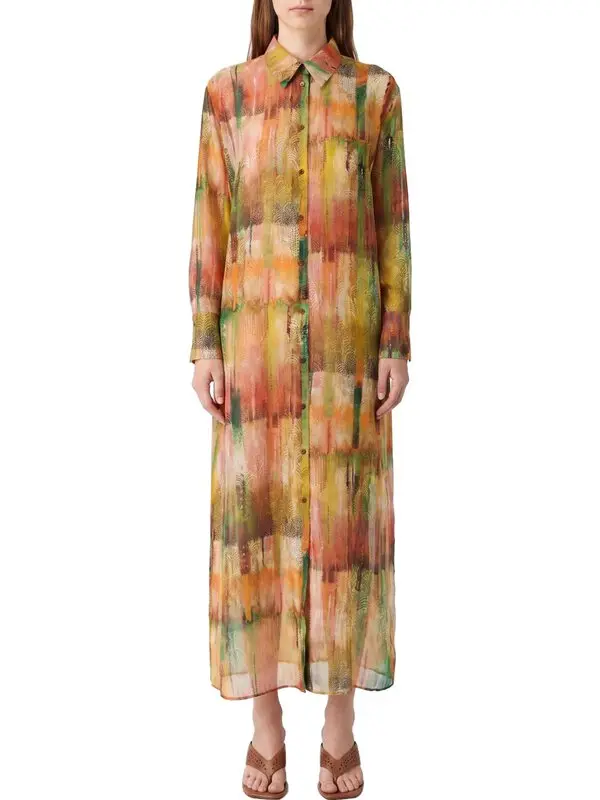 Momoni Printed Silk Shirt Dress - Multicolor