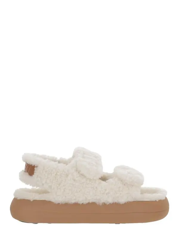 Moon Boot Shearling Slingback Sandals - White