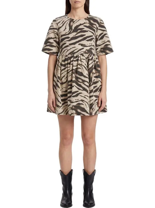GANNI Zebra Print Organic Cotton A-line Mini Dress - Multicolor