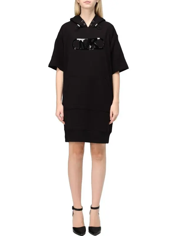 Michael Kors Short Sleeve Logo Hoodie Dress - Black