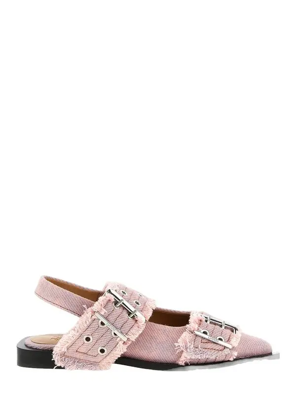 GANNI Organic Cotton Canvas Mary Jane Ballerinas - Pink