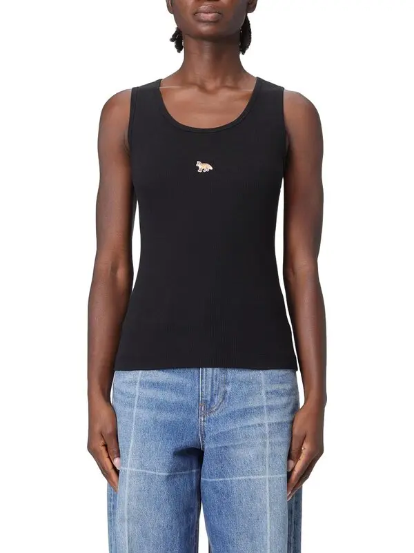 Maison Kitsuné Ribbed Tank Top With Embroidered Fox - Black