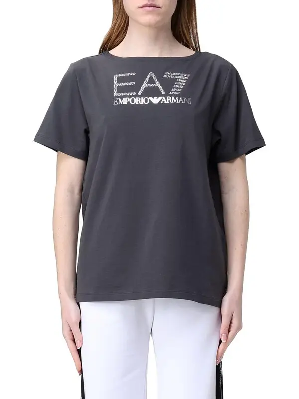 EA7 Rhinestone Logo Cotton T-shirt - Grey