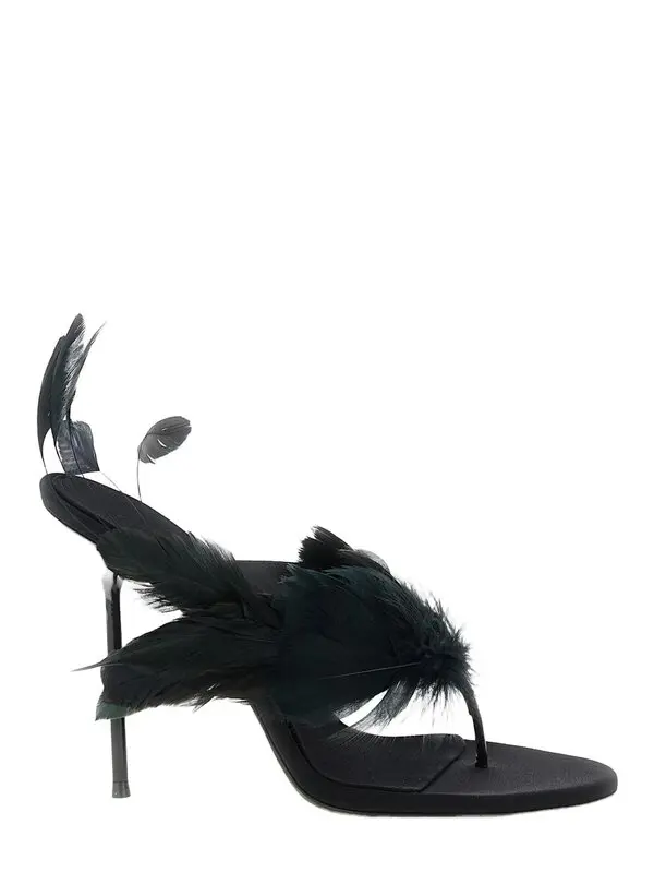 Paris Texas Feather Embellished Heeled Sandals - Black