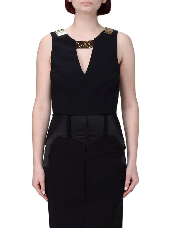 Elisabetta Franchi Embellished V-neck Crepe Top - Black