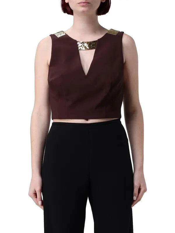 Elisabetta Franchi Embellished V-neck Crepe Top - Cocoa