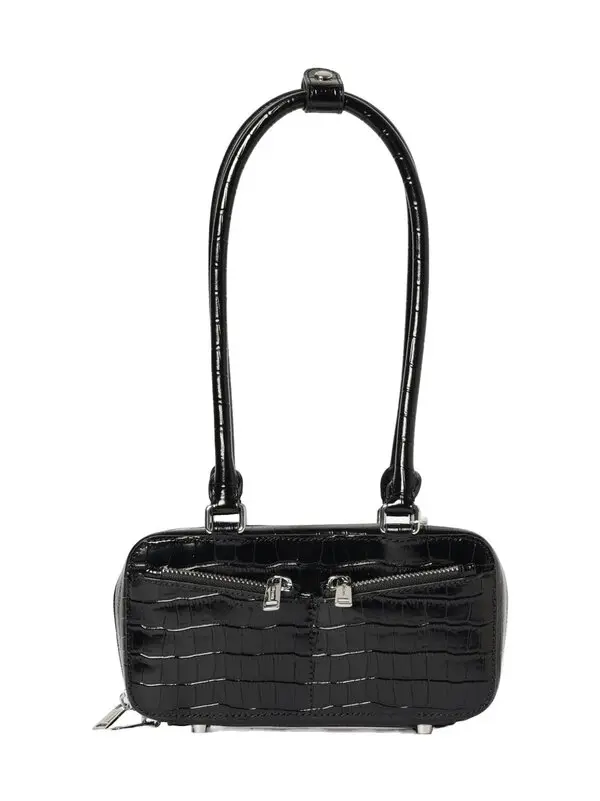 SELF-PORTRAIT Croc Effect Shoulder Bag - Black
