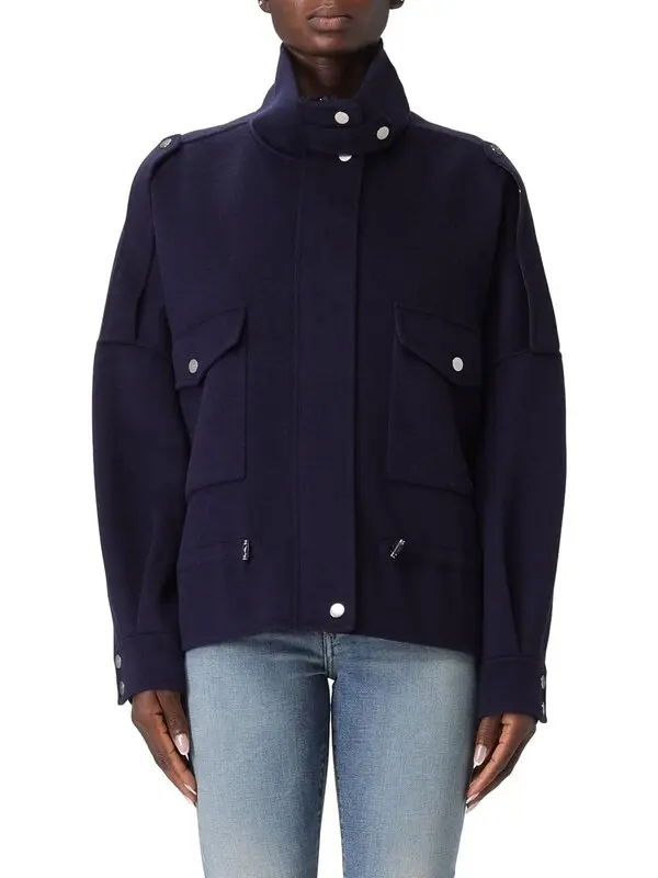 Pinko Zip-up Utility Jacket With Stand Collar - Blue