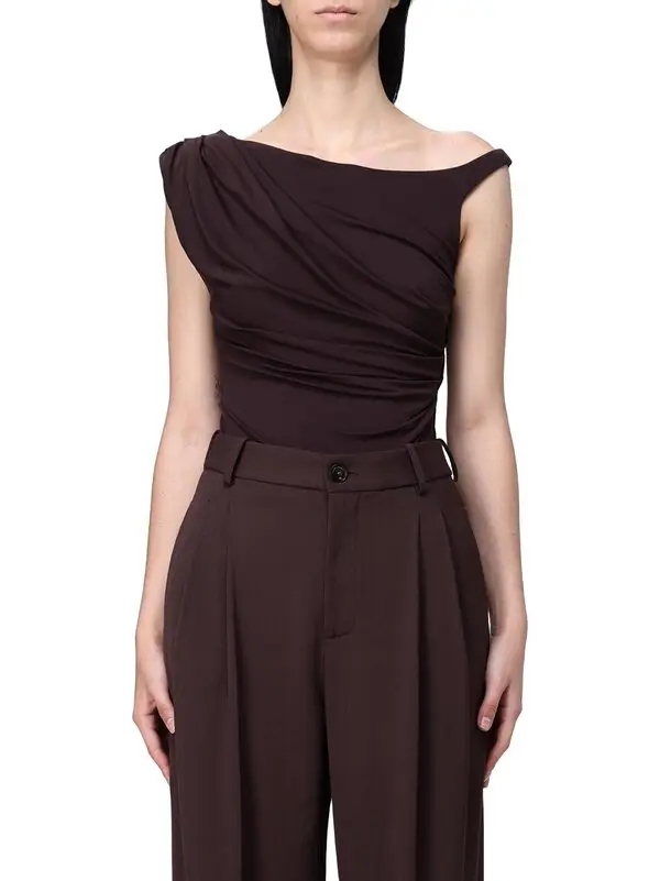 Elisabetta Franchi Draped One-shoulder Bodysuit - Cocoa
