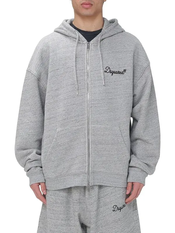 Dsquared2 Cotton Zip-up Hoodie With Drawstring - Grey