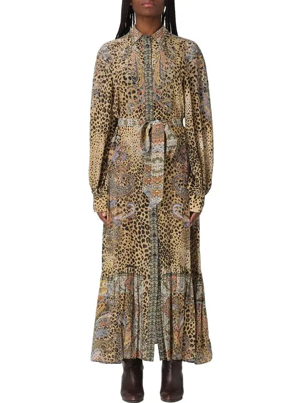 Etro Silk Maxi Dress With Animal And Paisley Print - Green