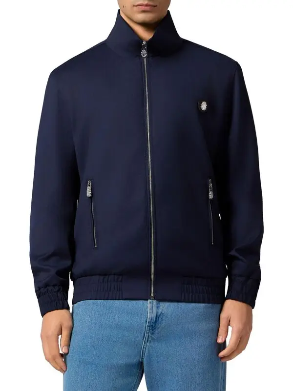 BILLIONAIRE Virgin Wool Bomber Jacket With Logo Detail - Navy