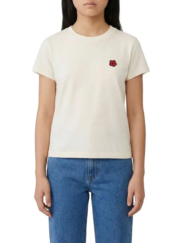 Kenzo Cotton T-shirt With Flower Logo - Beige