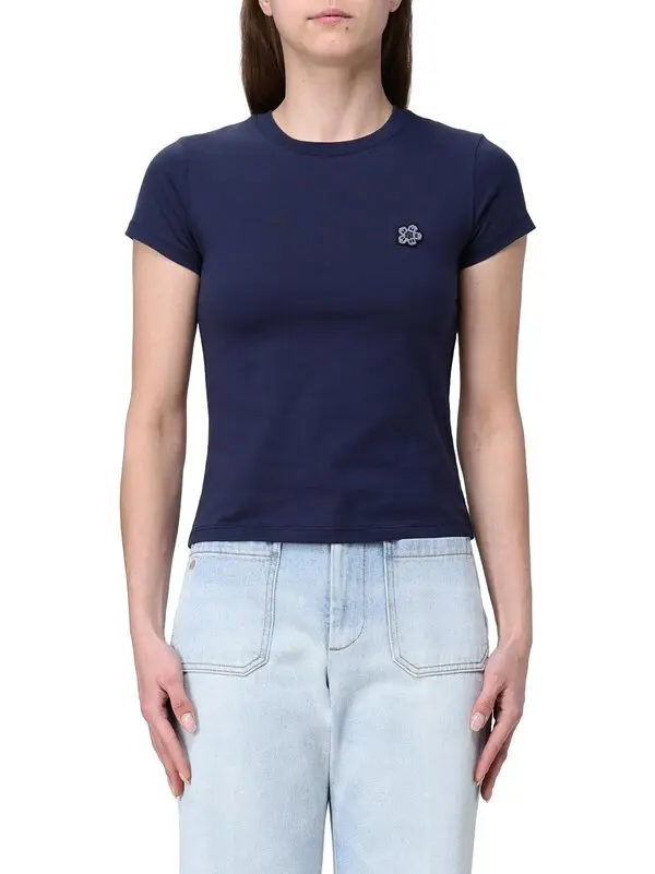 Kenzo Cotton T-shirts With Flower Logo - Blue