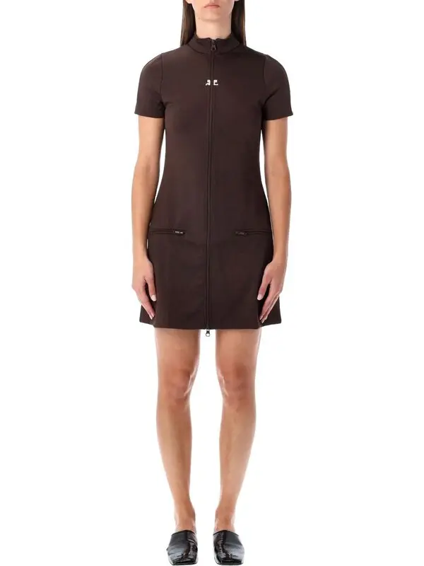 COURREGES Zip-up Mini Dress - Brown