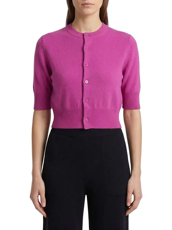 Extreme Cashmere Crew Neck Short Sleeve Cardigan - Pink