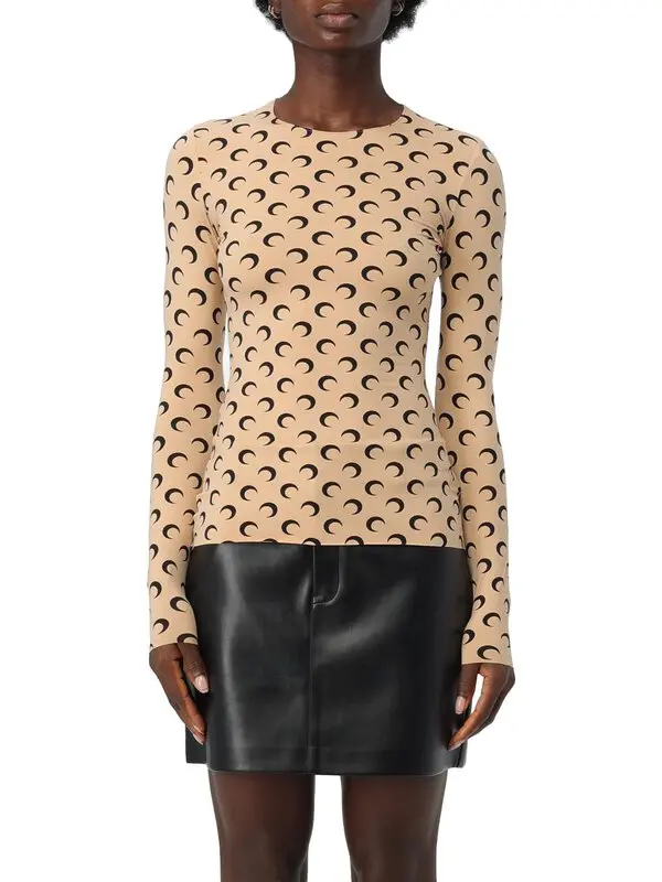MARINE SERRE Crescent Moon Print Long Sleeve Top - Camel