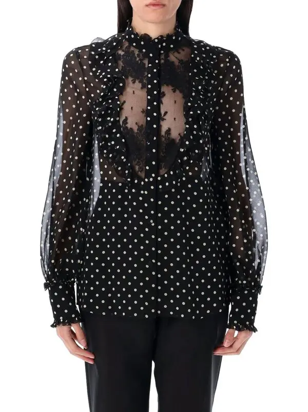 Valentino Garavani Polka Dot Shirt With Lace Detail - Black