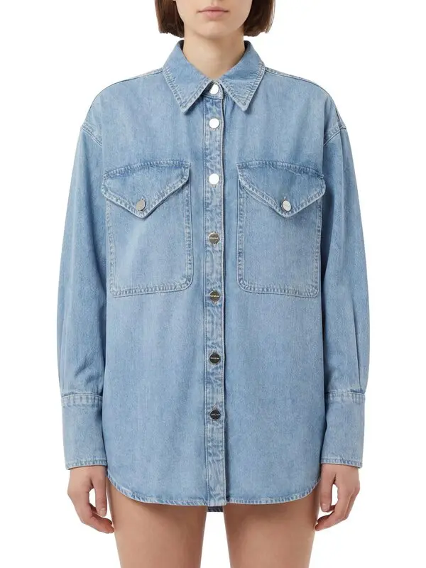 DONDUP Denim Shirt With Classic Collar And Curved Hem - Blue