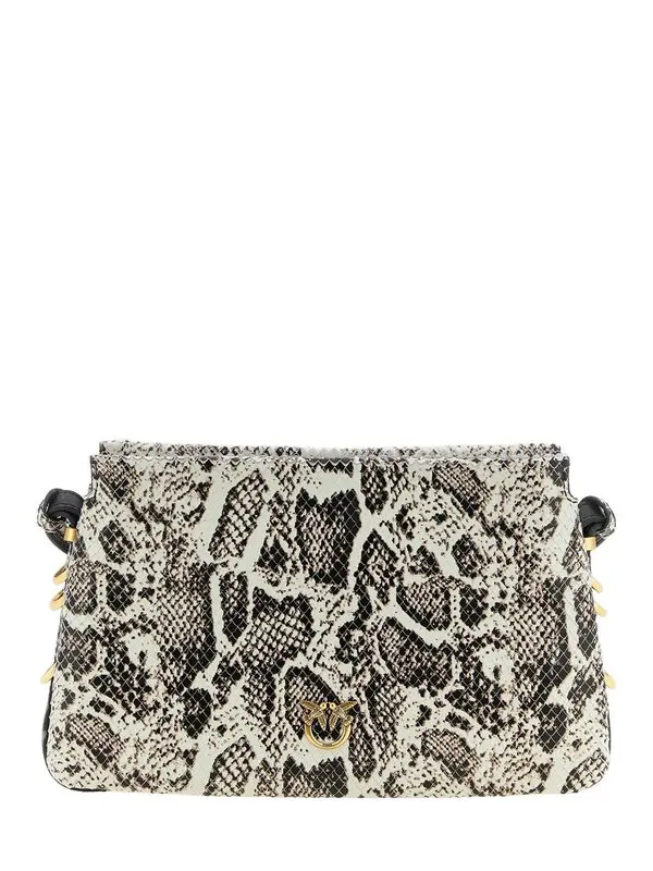 Pinko Python Print Leather Crossbody Bag With Love Birds Logo Buckle - Multicolor