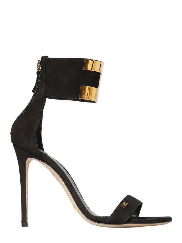 Elisabetta Franchi Suede Stiletto Sandals With Gold Tone Detailing - Black
