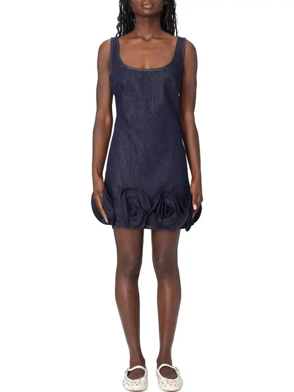SELF-PORTRAIT Denim Rose Embellished Mini Dress - Blue