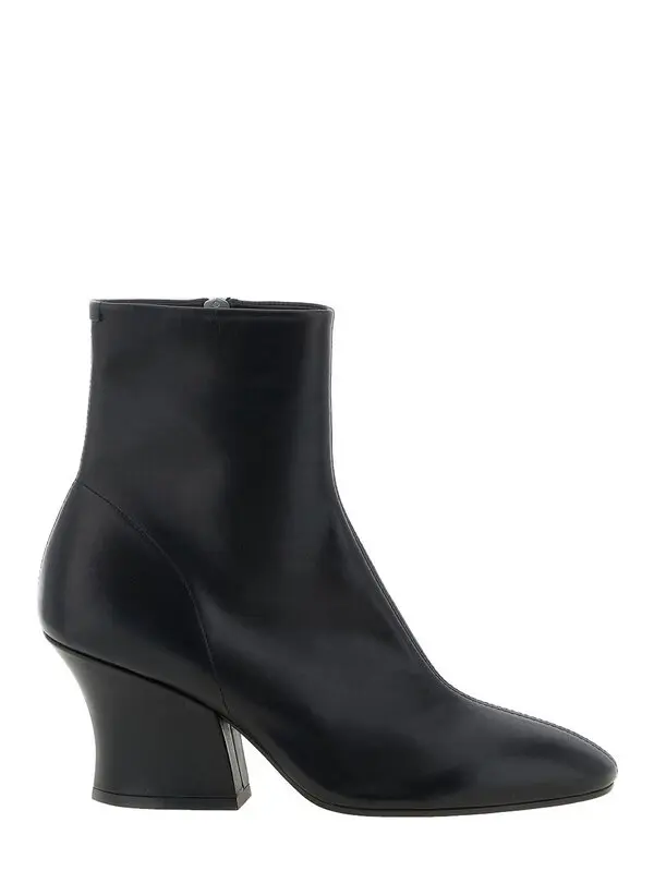 JIL SANDER Smooth Calfskin Leather Ankle Boots With Curved Heel - Black