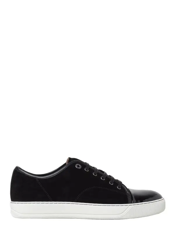 LANVIN Suede Low Top Sneakers With Patent Leather Toe - Black