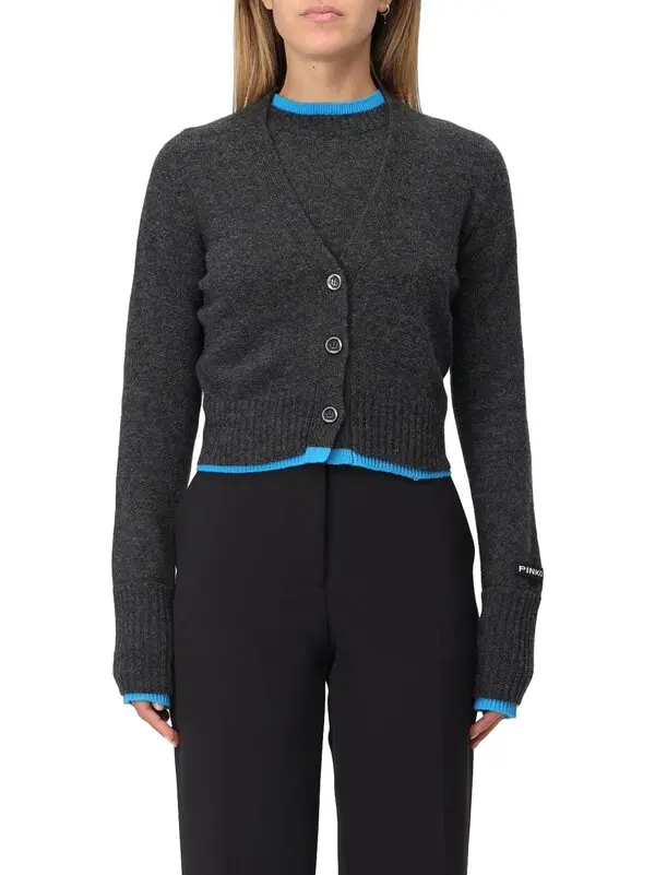 Pinko Ribbed V-neck Cardigan - Grey