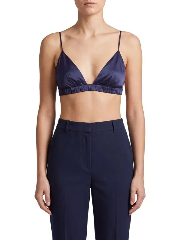 THE FRANKIE SHOP Nina V-neck Cropped Satin Bralette Top - Blue