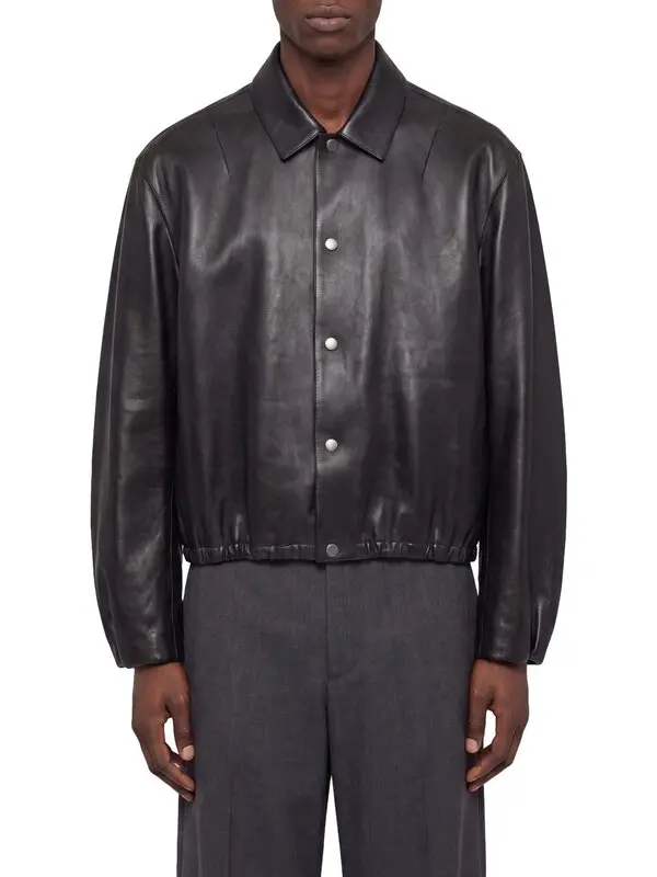 JIL SANDER Smooth Bovine Leather Jacket With French Collar - Black