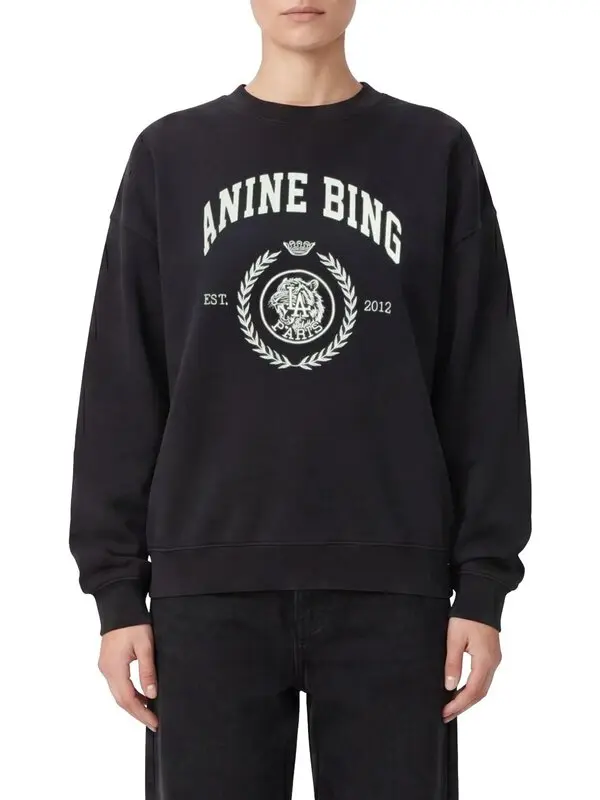 ANINE BING Crewneck Sweatshirt With Logo And Dropped Shoulders - Grey