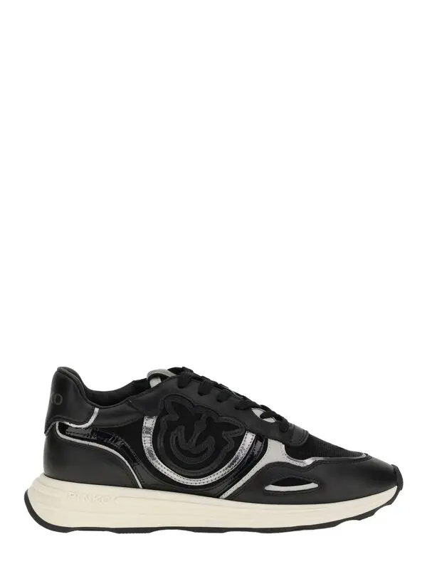 Pinko Zoe Leather And Mesh Low Top Sneakers - Black