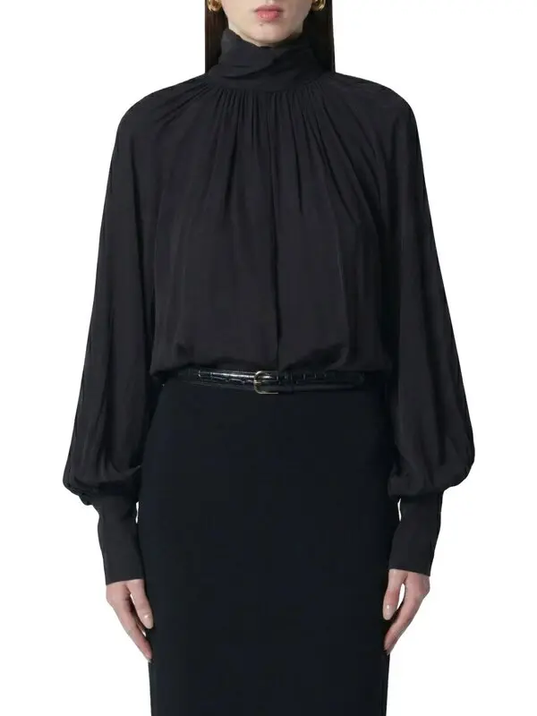 ANINE BING Viscose Blouse With Ruched Shoulders And Balloon Sleeves - Black