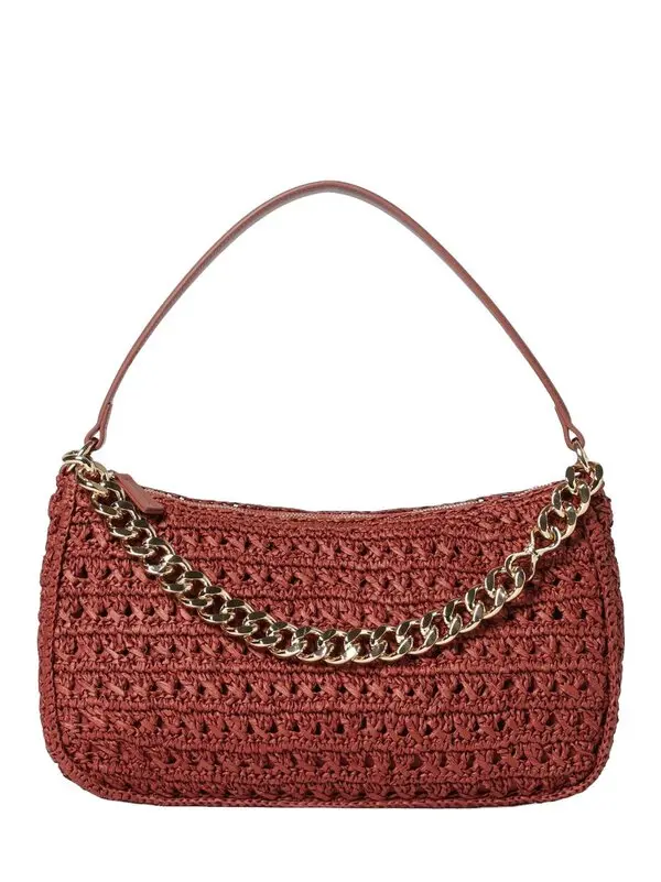 TWINSET Liliana Crochet Raffia Shoulder Bag - Red