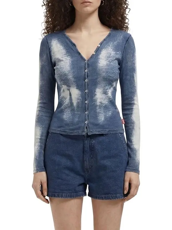 DIESEL® Bleached Denim Effect Cotton Cardigan - Blue