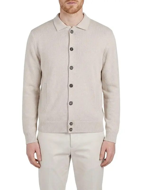 Eleventy Cotton Silk Blend Crew Neck Cardigan - Sand