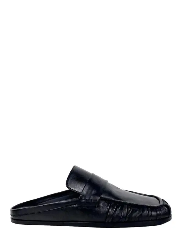 JIL SANDER Square-toe Ruched Leather Mules With Low Heel - Black
