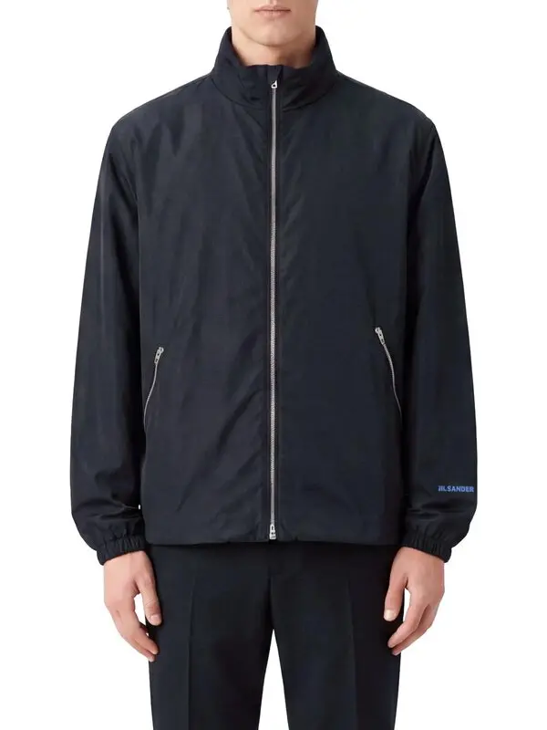 JIL SANDER High Neck Bomber Jacket With Logo - Blue