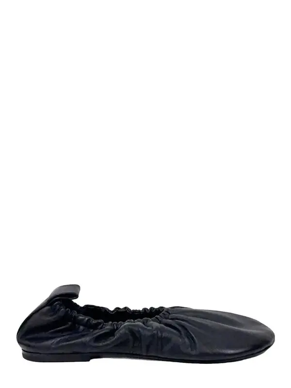 JIL SANDER Ruched Ovine Leather Ballet Flats - Black