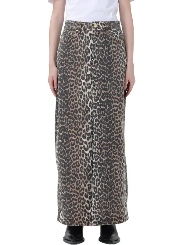 GANNI Leopard Print Maxi Skirt - Brown