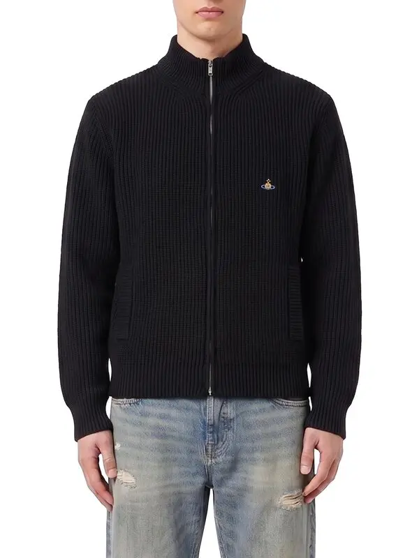 VIVIENNE WESTWOOD Wool Cardigan With Orb Logo - Black