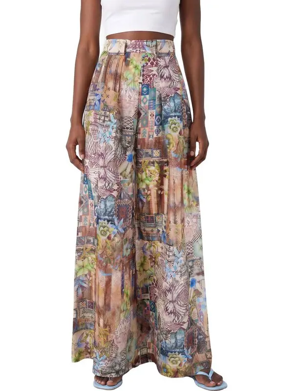Momoni Palazzo Trousers In Printed Silk - Multicolor