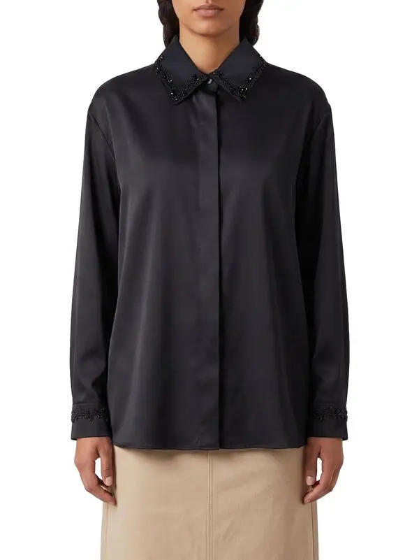 GOLDEN GOOSE Embellished Collared Shirt - Black