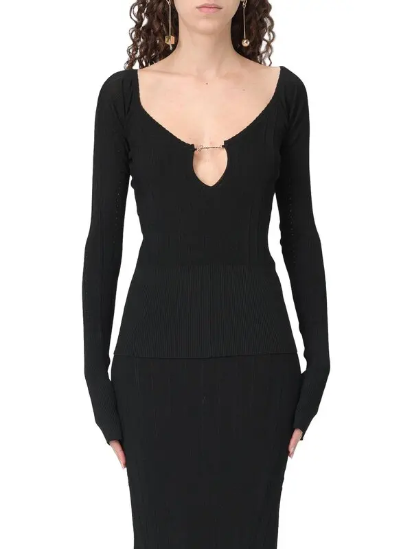 Jacquemus Ribbed Knit Jumper With Gold-tone Detail - Black