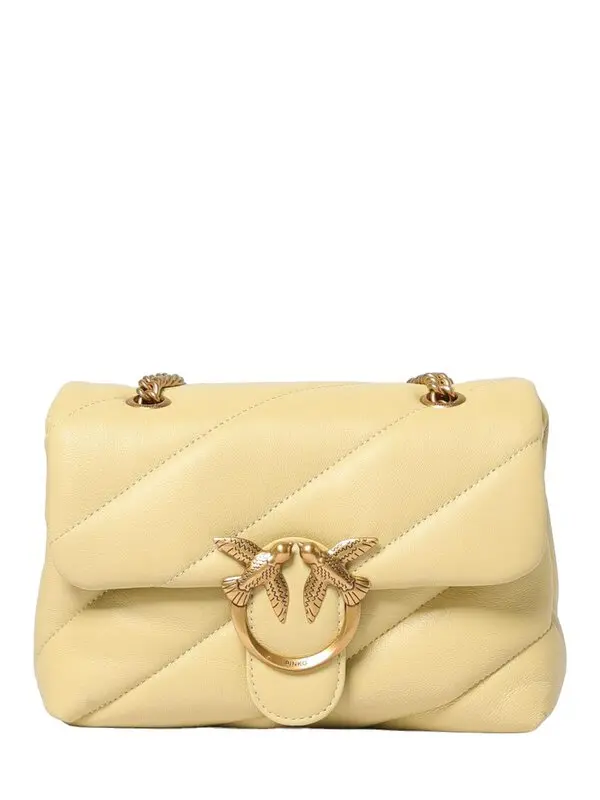 Pinko Quilted Leather Shoulder Bag With Chain Strap - Yellow