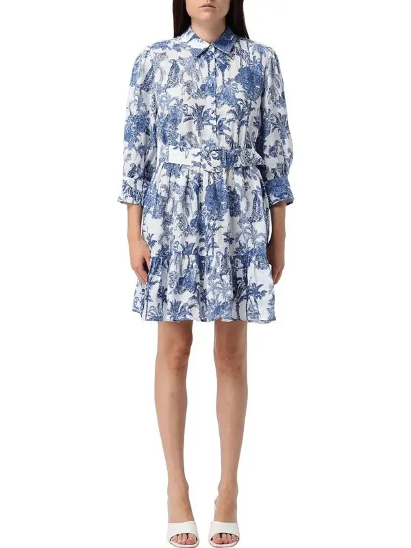 MC2 SAINT BARTH Tropical Print Cotton Mini Dress - Blue