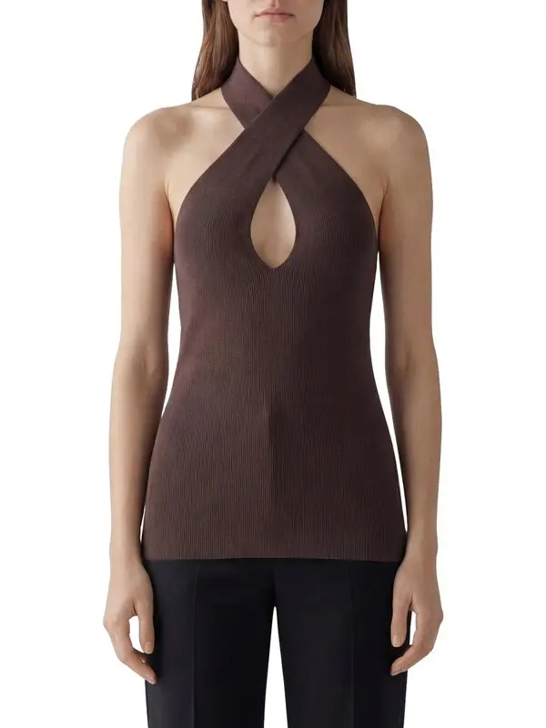 Federica Tosi Halter Neck Viscose Top - Brown